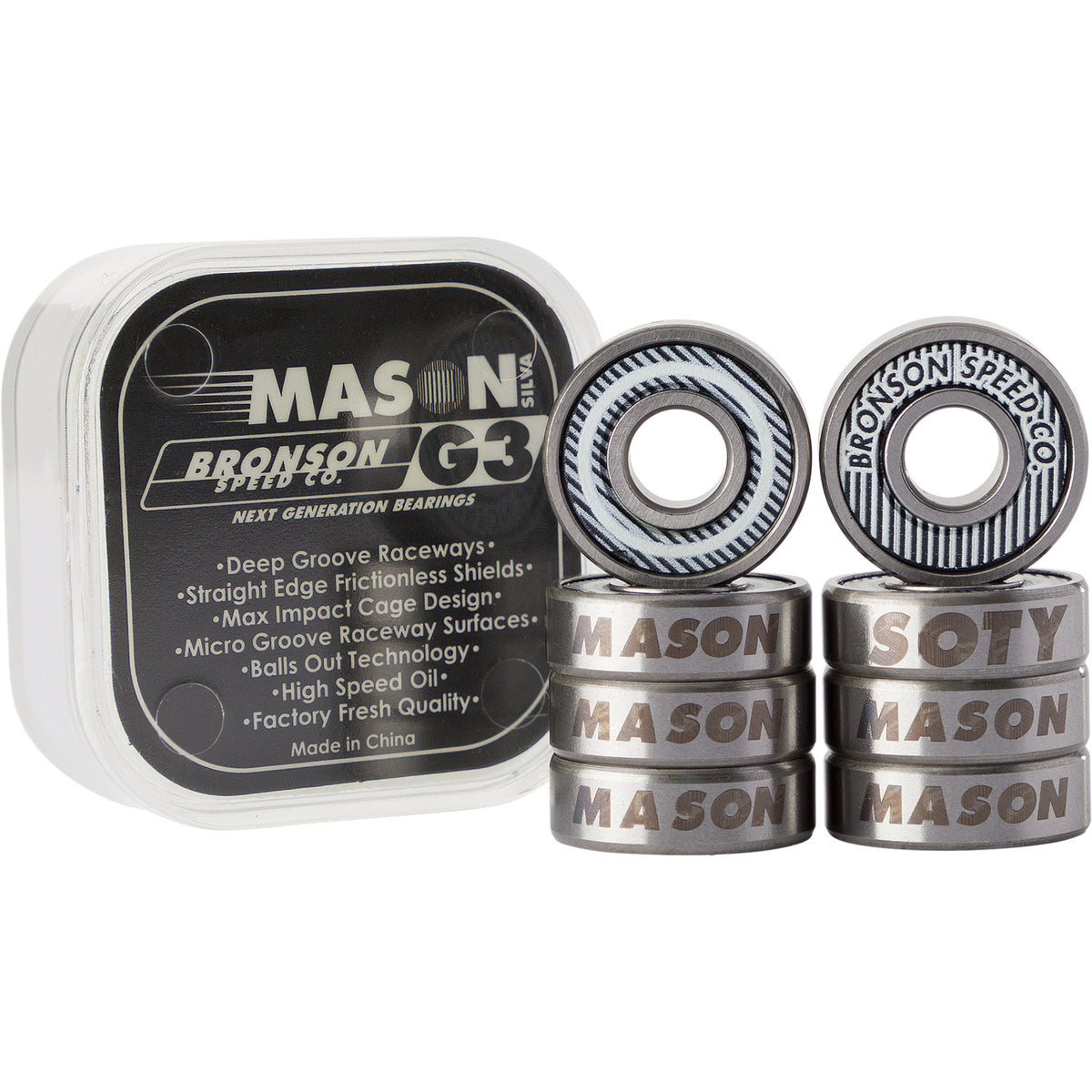 Mason Silva Pro Bearing G3 Bronson Speed Co. Bearings in white-black ...